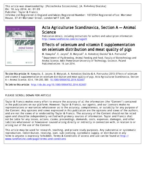Pdf Effects Of Selenium And Vitamin E Supplementation On Selenium Distribution And Meat