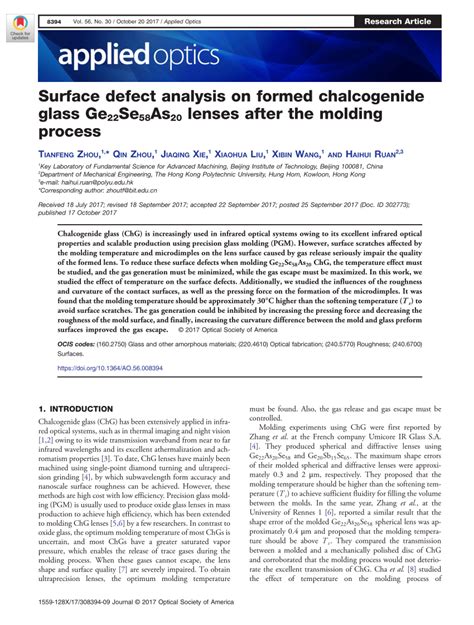 Pdf Surface Defect Analysis On Formed Chalcogenide Glass Ge22se58as20