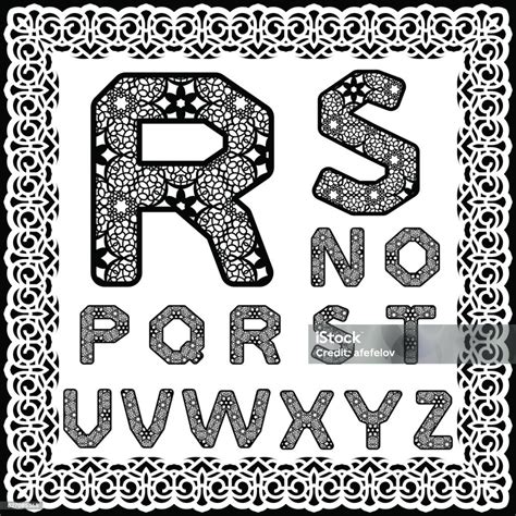 편지를 절단에 대 한 서식 파일이입니다 전체 영어 알파벳입니다 레이저 절단에 대 한 사용할 수 있습니다 멋진 레이스 편지입니다 고립 된 글꼴 흰색 배경입니다 레이스 프레임에