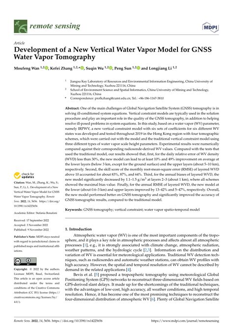 Pdf Development Of A New Vertical Water Vapor Model For Gnss Water Vapor Tomography