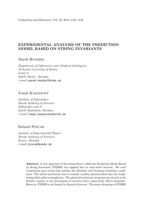 Pdf Experimental Analysis Of The Prediction Model Based On String
