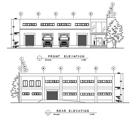 Front And Rear Side Elevation Of The Warehouse Are Given In This Autocad Dwg Drawing Download