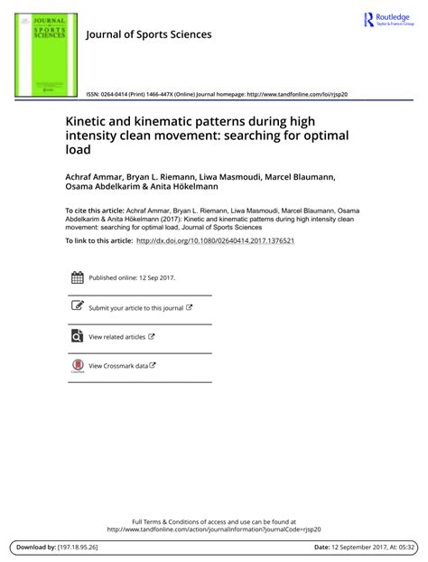 Pdf Kinetic And Kinematic Patterns During High Intensity Clean Movement Searching For Optimal