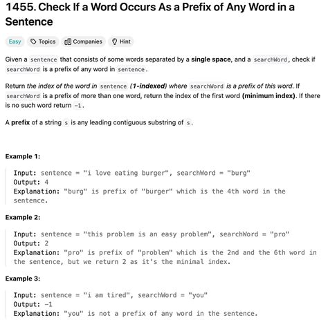 [leetcode greedy] 1455 check if a word occurs as a prefix of any word in a sentence