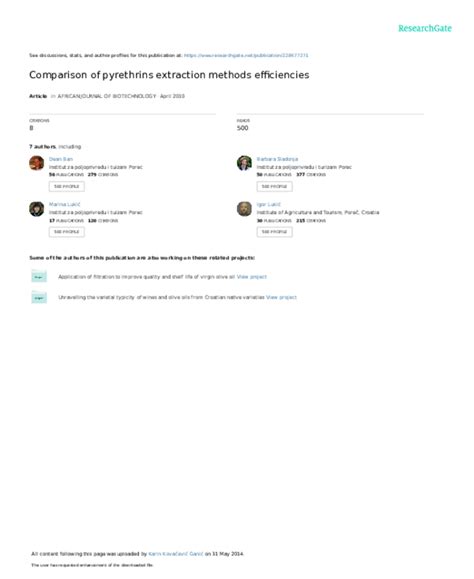 Pdf Comparison Of Pyrethrins Extraction Methods Efficiencies