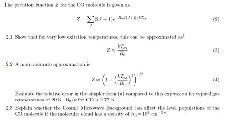 Solved The Partition Function Z For The Co Molecule Is Given