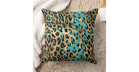 Gold Turquoise Leopard Print Throw Pillow Zazzle