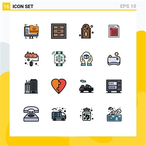 Set Of 16 Vector Flat Color Filled Lines On Grid For Paper Form Mosque File Bill Editable