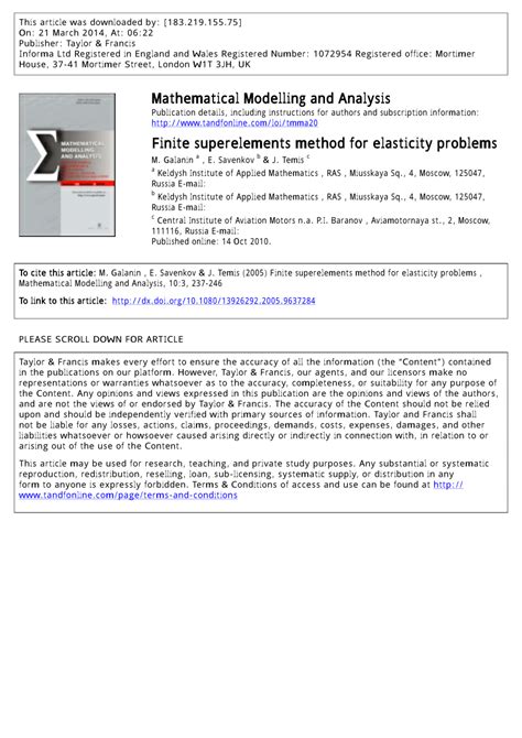 Pdf Finite Superelements Method For Elasticity Problems 1