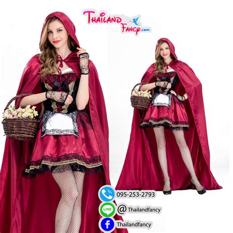 ชุดแฟนซี ชุดคอสเพลย์ ชุดหนูน้อยหมวกแดง เดรสสั้นสีแดงแต่งดำทอง มีผ้าคลุมยาวเข้าเซ็ท Inspired By