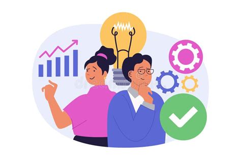 Teamwork Concept In Modern Flat Design For Web Man And Woman Brainstorming Analyzing Business