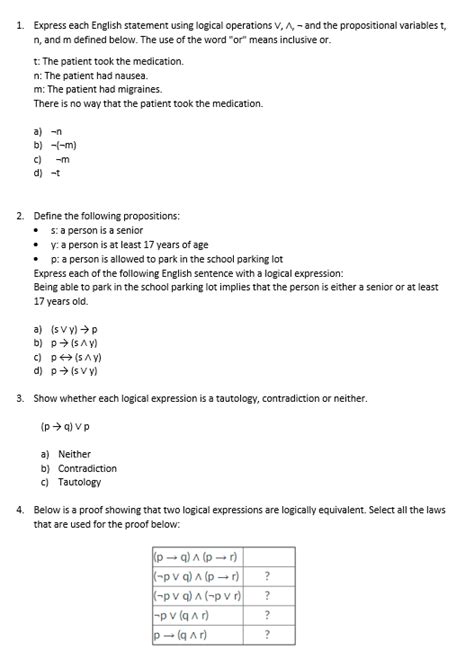 Express Each English Statement Using Logical Operations V Lambda 1 And The Propositional
