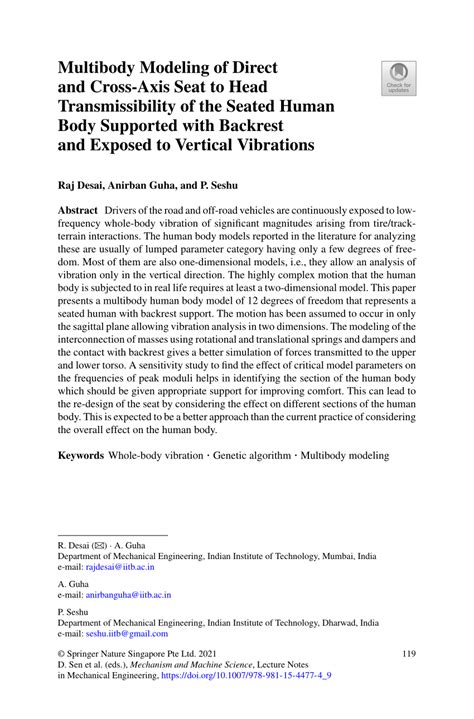 Pdf Multibody Modeling Of Direct And Cross Axis Seat To Head Transmissibility Of The Seated