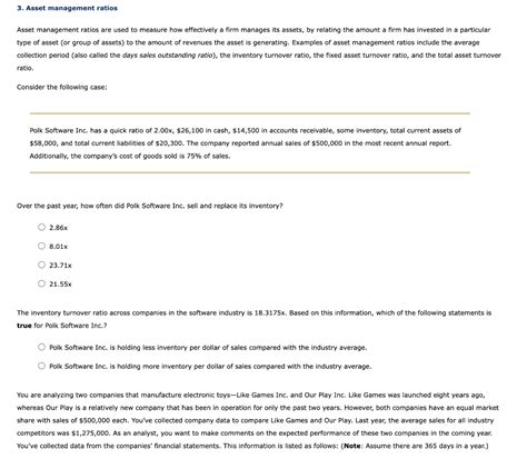 Solved 3 Asset Management Ratios Asset Management Ratios