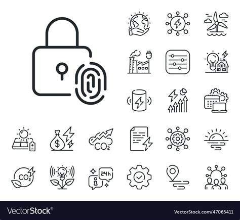 Fingerprint Lock Line Icon Finger Print Scan Sign Vector Image