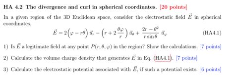 Solved Ha 42 The Divergence And Curl In Spherical