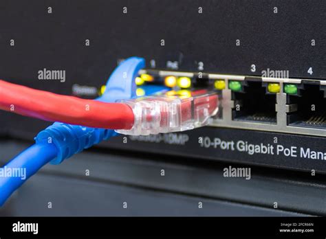 Cable Network Connect To Switch Port In Server Room Concept Network Management Stock Photo Alamy