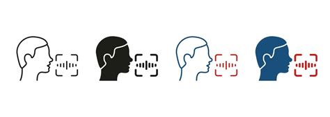 Voice Id Recognition Technology Line And Silhouette Icon Set
