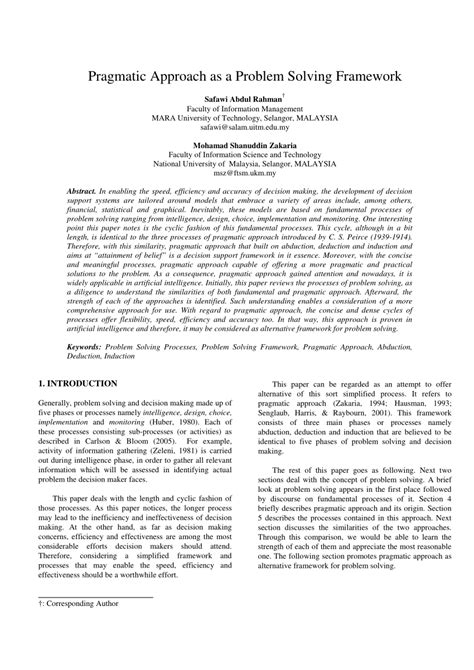 PDF Pragmatic Approach As A Problem Solving Framework