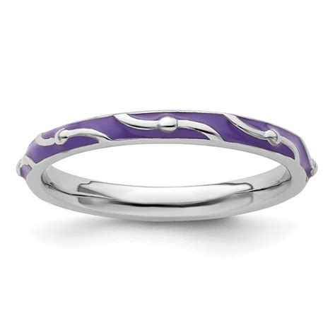Sterling Silver Stackable Wavy Purple Enamel Ring Qsk1502