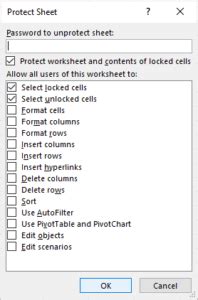 Protect Sheet Dialog Box In Excel To Lock Cells Avantix Learning