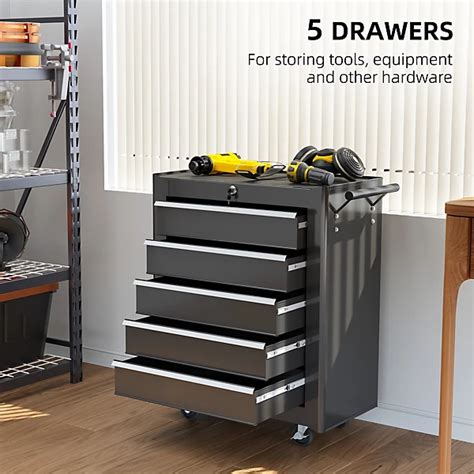 Homcom 5 Drawer Tool Chest Steel Lockable Tool Storage Cabinet W