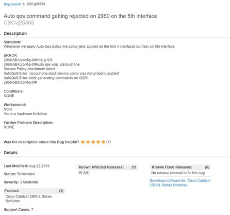 Cscvj25368 Auto Qos Command Getting Rejected On 2960 On The 5th