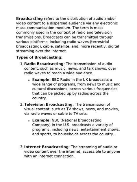 Broadcasting Refers To The Distribution Of Audio And Pdf