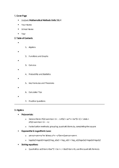 1 cheatsheet 1 cover page subject mathematical methods units 3