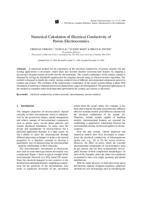 Pdf Numerical Calculation Of Electrical Conductivity Of Porous Electroceramics Cristian