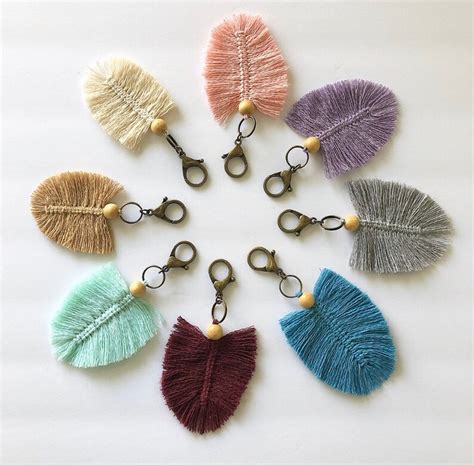 macrame keychains macrame leaf keychain leaf keychain boho etsy