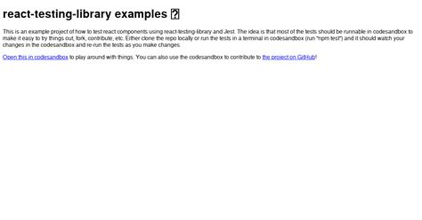 React Testing Library Examples Codesandbox