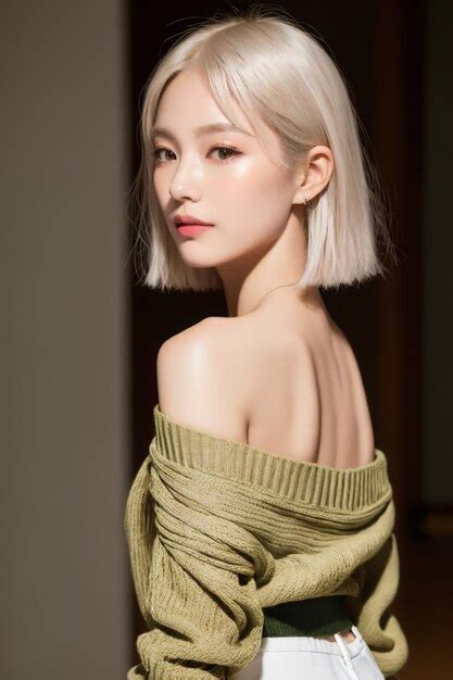 Premium Ai Image Portrait Of A Young Model Straight Platinum Hair In A Blunt Onelength Bob