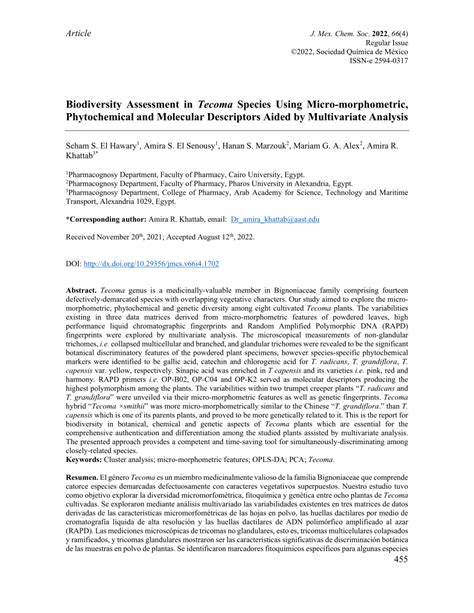 Pdf Biodiversity Assessment In Tecoma Species Using Micro