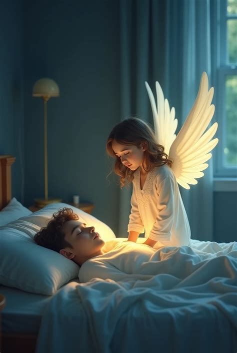 A Serene Image Of A Guardian Angel Watching Over A Sleeping Adult