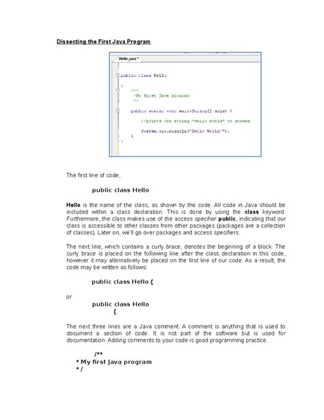 Dissecting The First Java Program All Code In Java Should Be Included