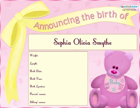 Free Printable Birth Announcement Templates Word Excel Pdf