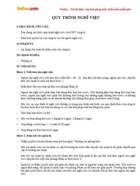 Quy Trinh Nghi Viec | PDF