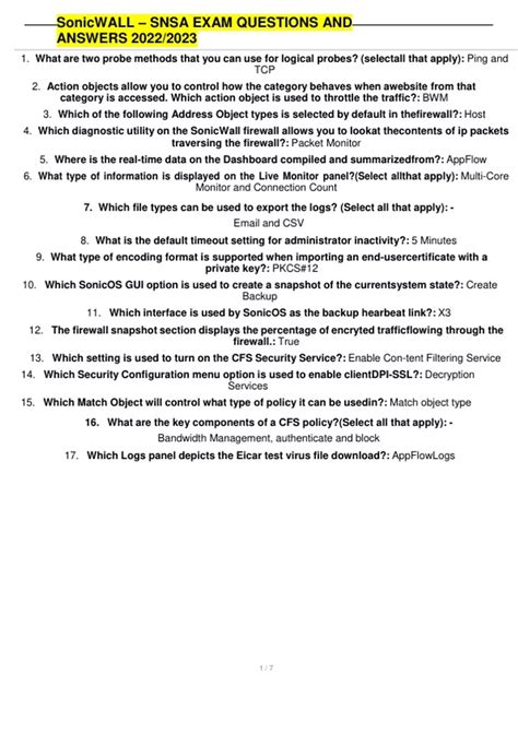 Sonicwall Snsa Exam Questions And Answers 2022 2023 Sonicwall Stuvia Us