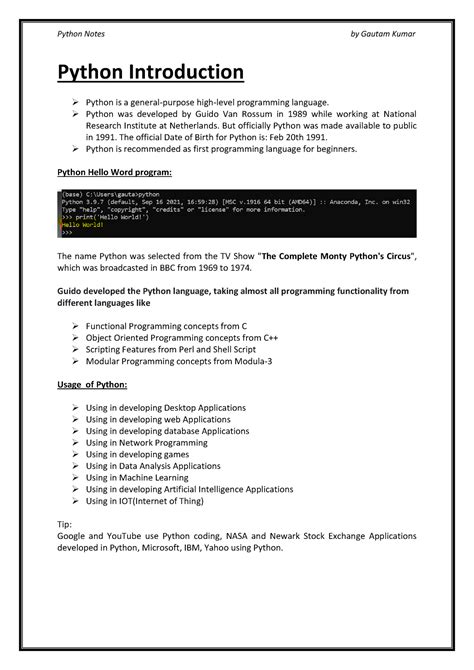 python notes python introduction python is a general purpose high
