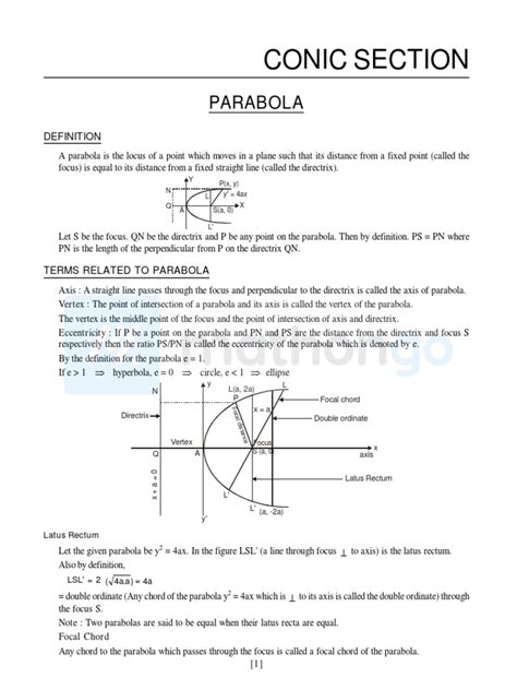 Parabola Formula Sheet Mathongo Pdf Ellipse Perpendicular