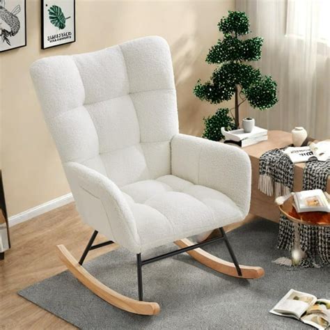 Garvee Modern Plush Rocking Chair Teddy Upholstered Glider Accent