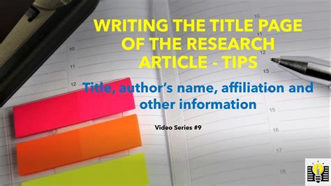 Writing The Title Page Of The Research Article Tips 9 Title Authors