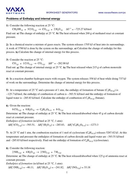 Enthalpy Review Questions Pdf Enthalpy Carbon Dioxide