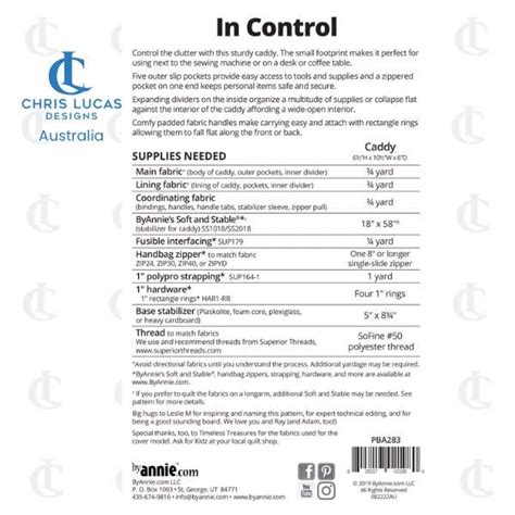 By Annie In Control Sewing Pattern Chris Lucas Designs