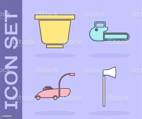 나무 도끼 화분 잔디 깎는 기계 및 전기톱 아이콘을 설정합니다 벡터 건설 기계류에 대한 스톡 벡터 아트 및 기타 이미지 건설