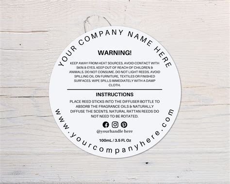 Reed Diffuser Warning Label Editable Reed Diffuser Label Etsy
