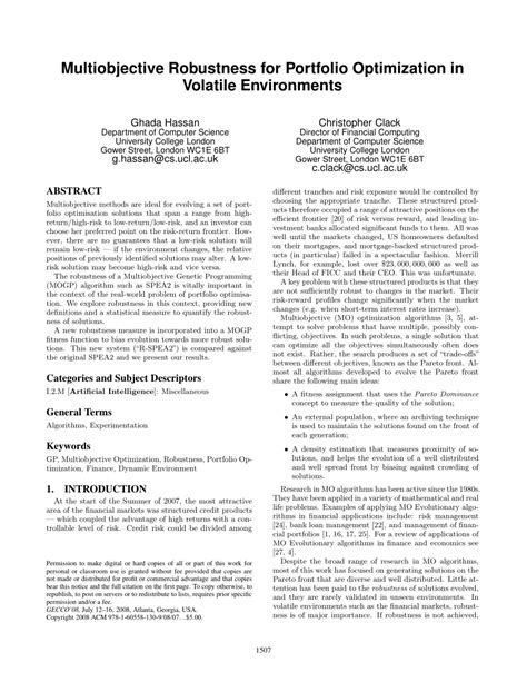Pdf Multiobjective Robustness For Portfolio Optimization In Volatile