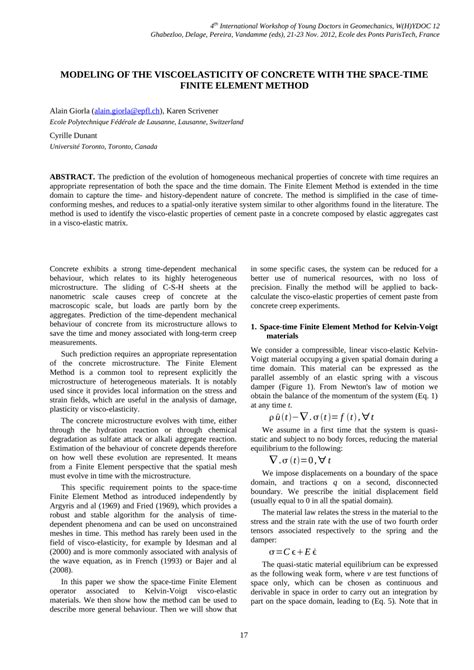 Pdf Modeling Of The Visco Elasticity Of Concrete With The Space Time Finite Element Method