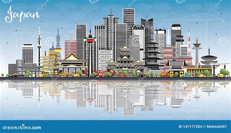 Kawasaki Nagano And Saitama Japan City Skylines With Color Buildings